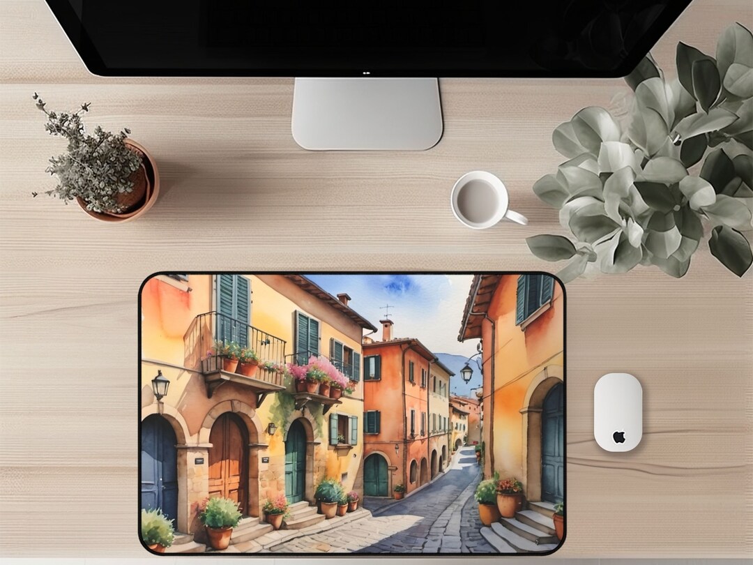 Watercolor Italian Village Desk Mat Desk Pad Keyboard Pad Mouse Mat ...