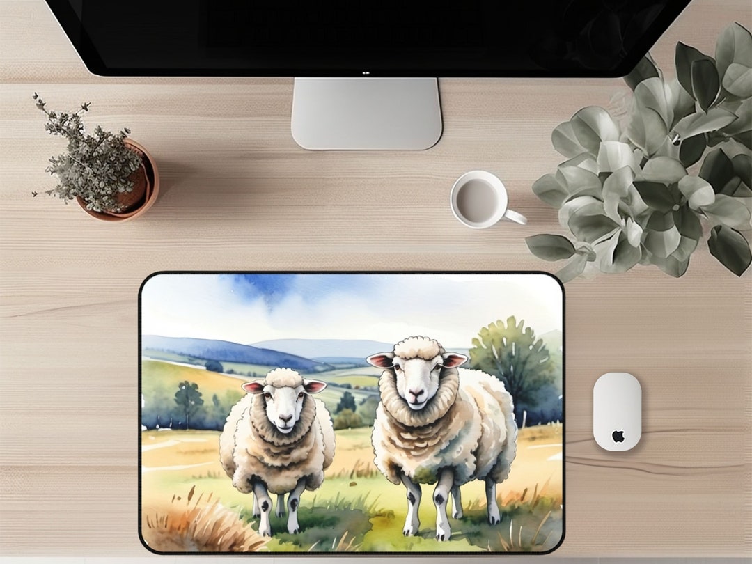 Watercolor Sheep Desk Mat Desk Pad Keyboard Pad Mouse Mat With Fluffy ...