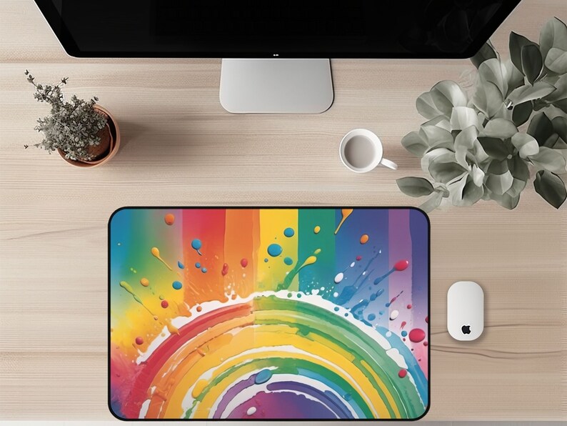Rainbow Desk Mat Desk Pad Keyboard Pad Mouse Mat Energetic Color ...