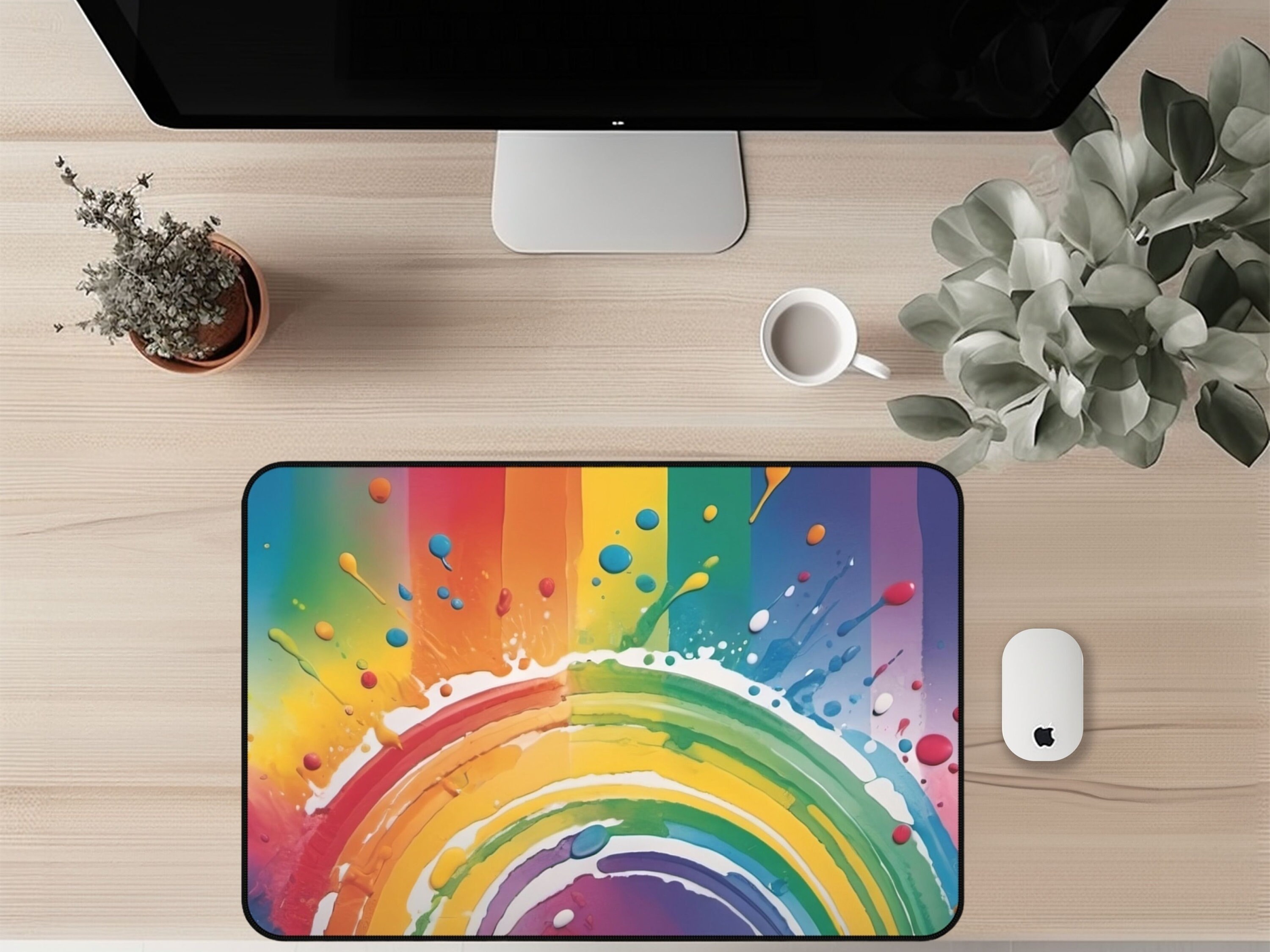 Rainbow Desk Mat Desk Pad Keyboard Pad Mouse Mat Energetic Color ...