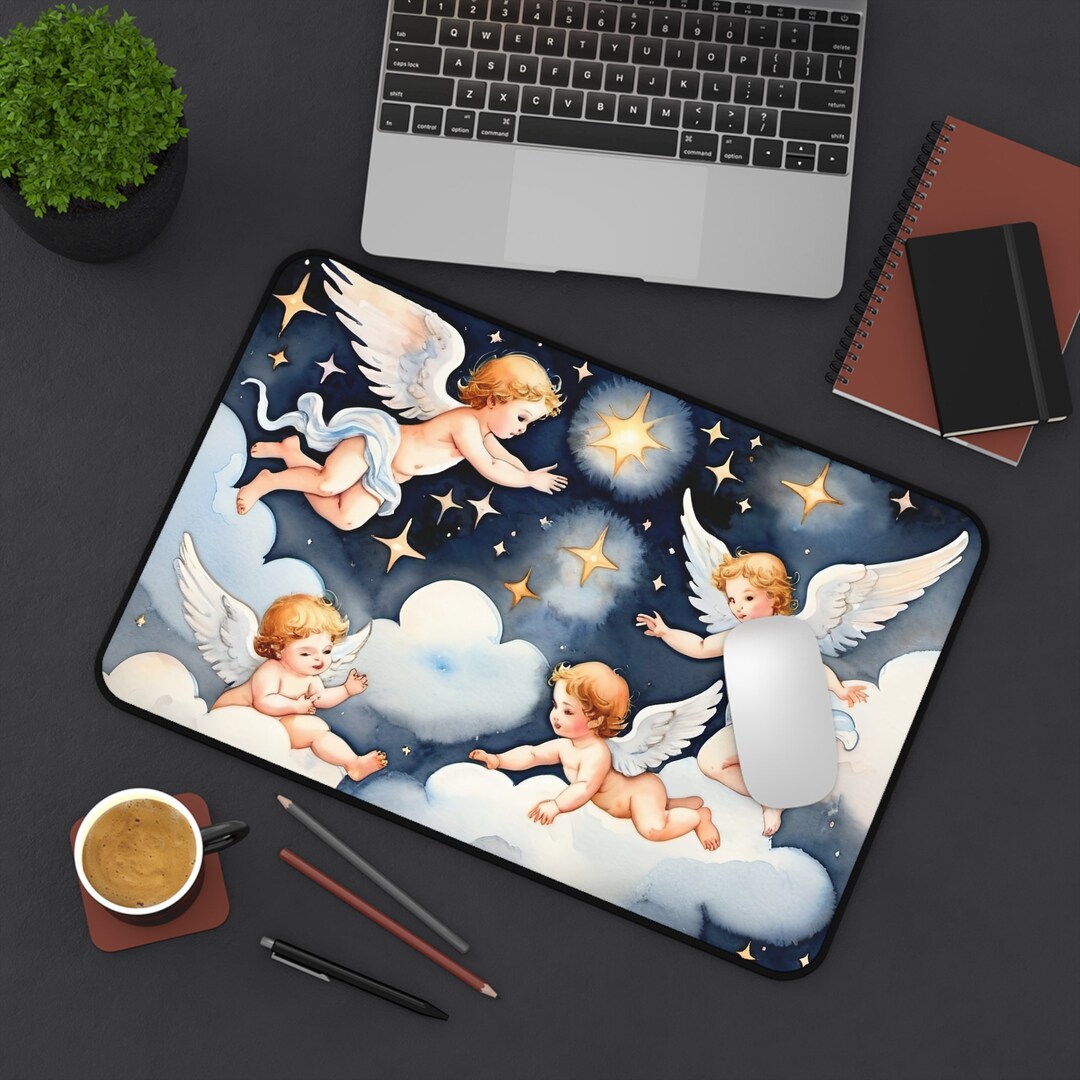 Watercolor Desk Mat Desk Pad Keyboard Pad Mouse Mat Heavenly Angelic ...