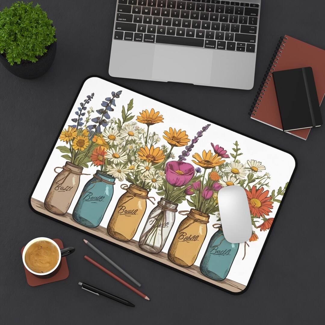 Hand-drawn Wildflower Desk Mat Desk Pad Keyboard Pad Mouse Mat Vintage ...