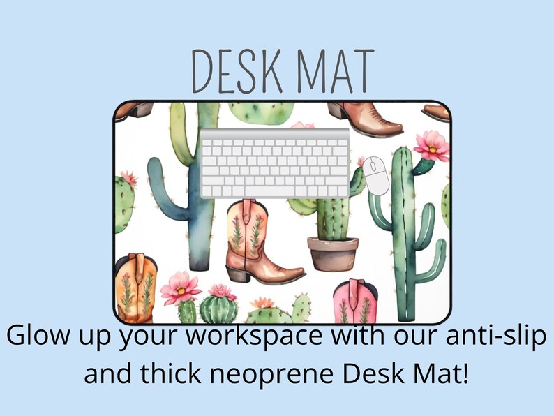 Watercolor Desk Mat Desk Pad Keyboard Pad Mouse Mat Cowboy Boots and ...