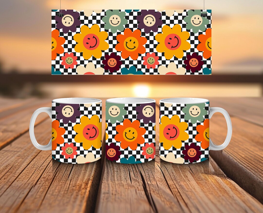 Custom Cute Mug Custom Smiling Face Patterned Mug Vibrant Colors 15oz ...
