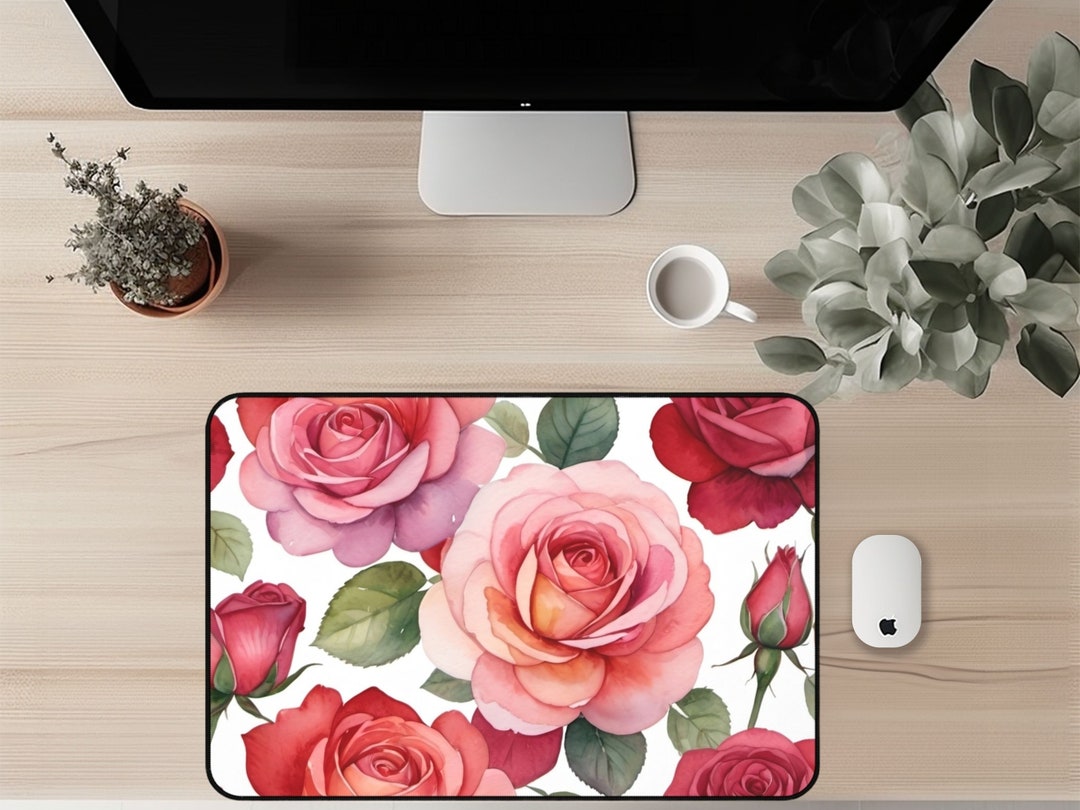 Floral Desk Mat Rose Floral Desk Pad Cute Desk Mat Cute Decor Desk ...