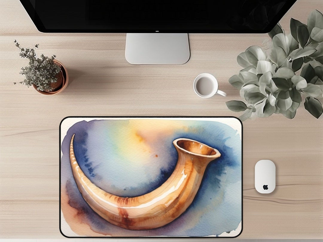 Watercolor Shofar Horn Desk Mat Spiritual Awakening and Introspection ...