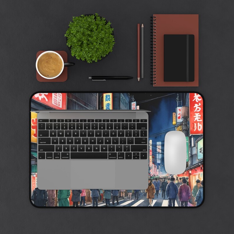 Watercolor Tokyo Neon Streets Desk Mat Large Japanese Mouse Pad for ...