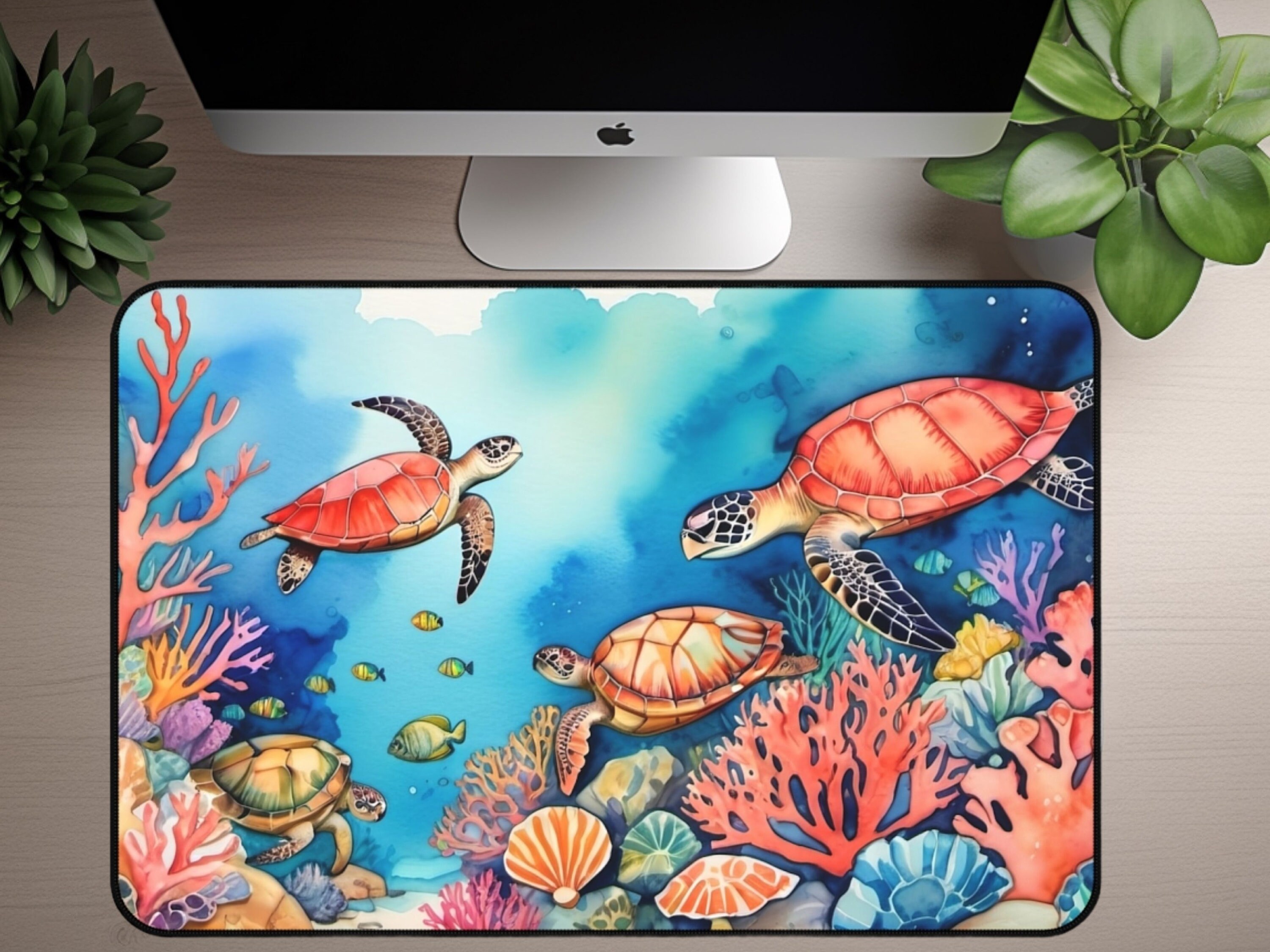 Coral Reef Desk Mat Desk Pad Keyboard Pad Mouse Mat Watercolor Design ...