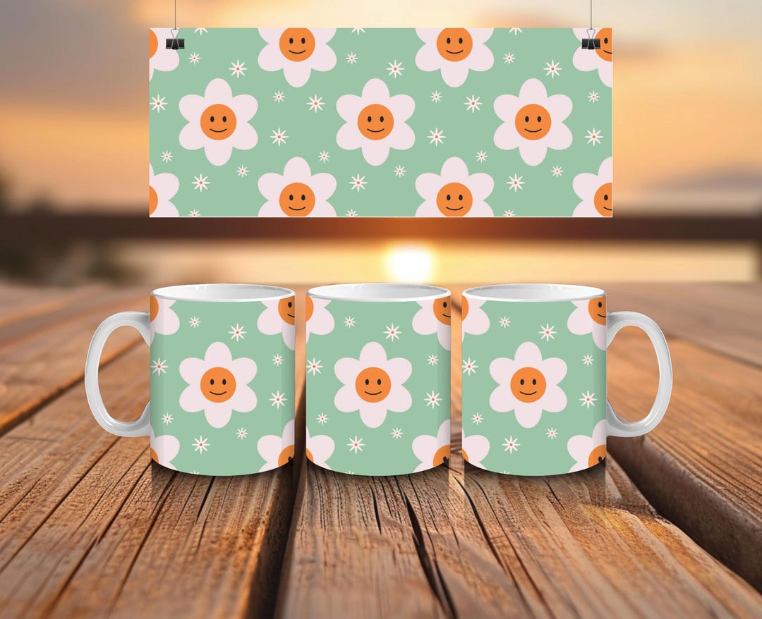 Custom Cute Mug Custom Smiling Face Patterned Mug Vibrant Colors 15oz ...