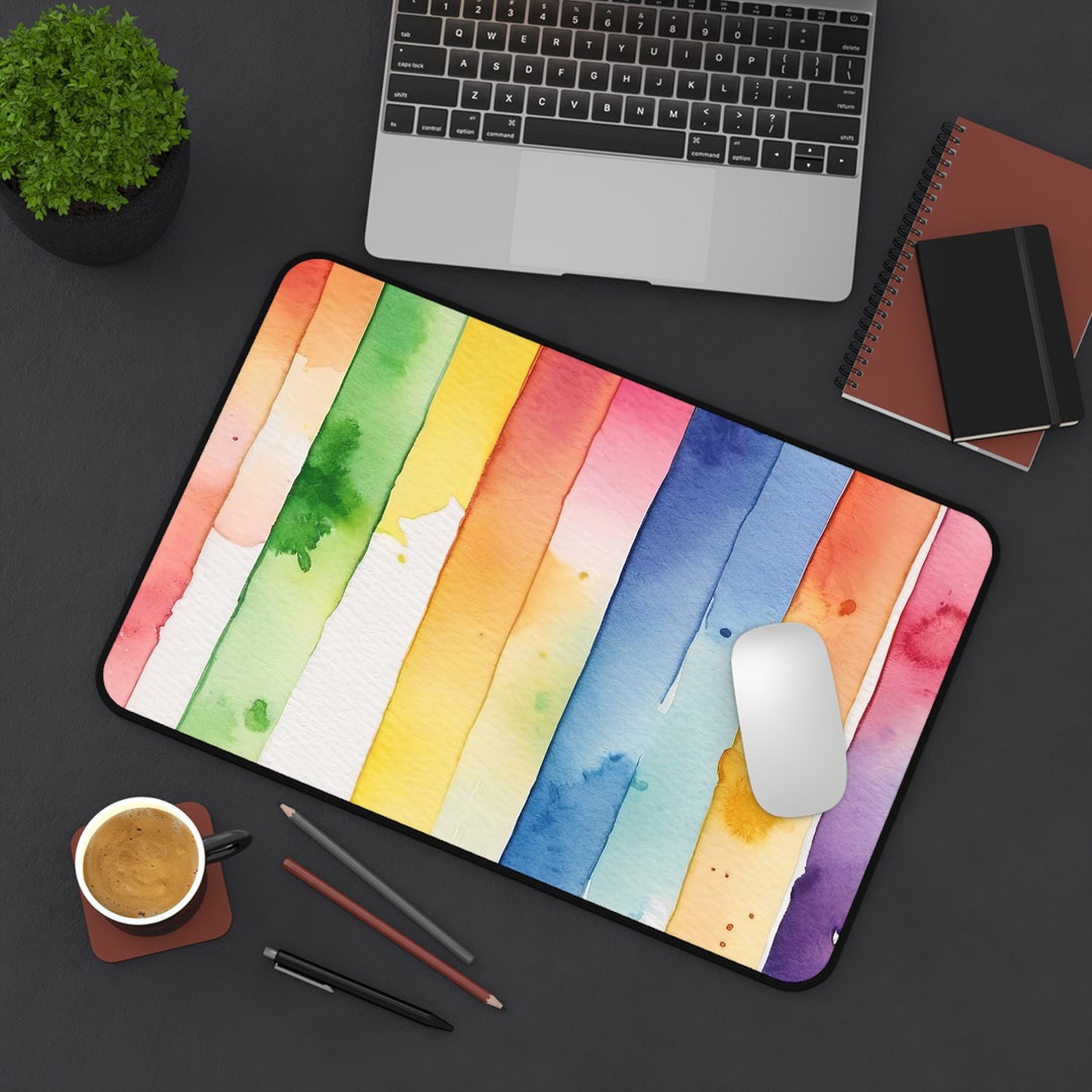 Watercolor Rainbow Pride Flag Desk Mat LGBT Keyboard Desk Protector ...