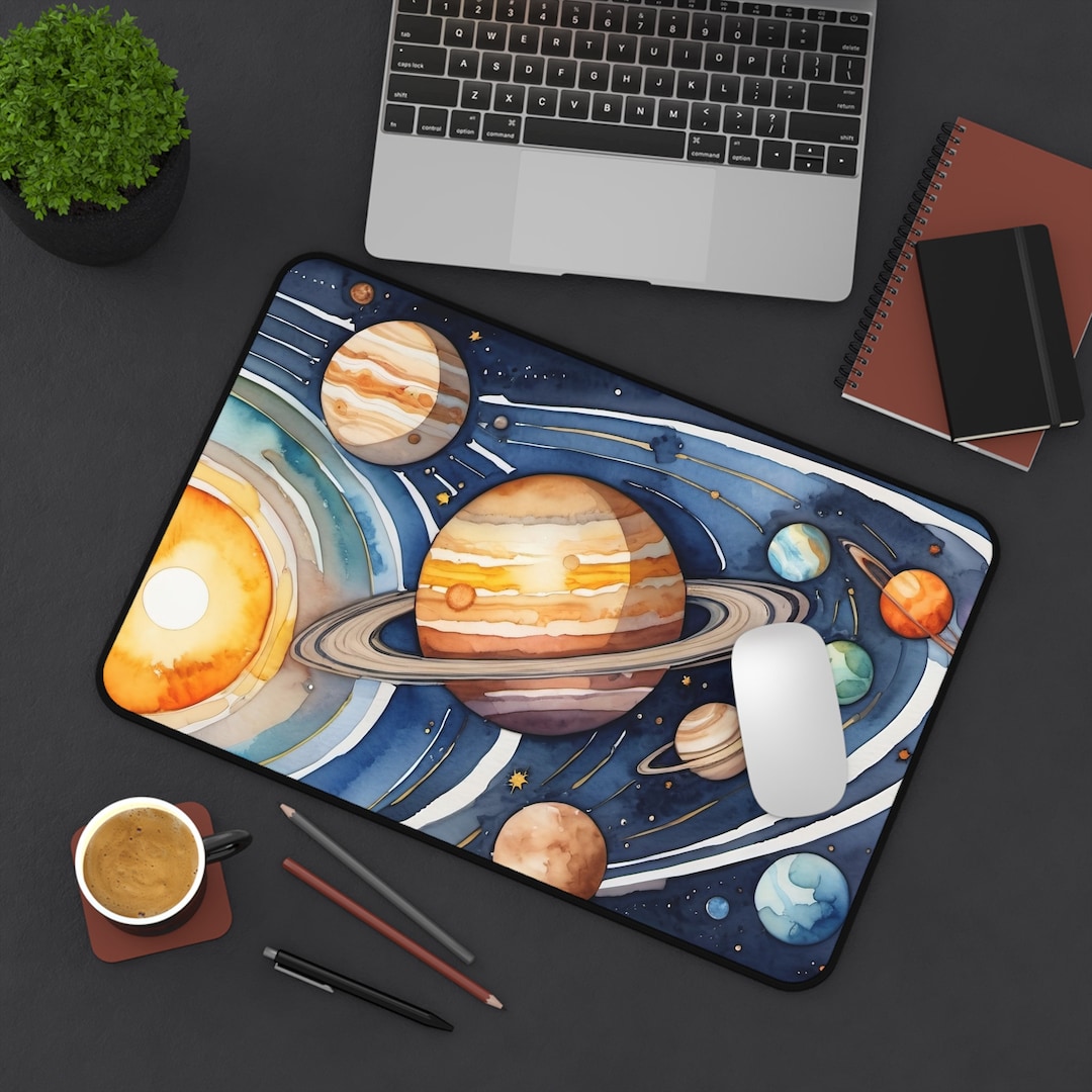 Solar System Desk Mat Dynamic Watercolor Depiction of Planets Orbiting ...