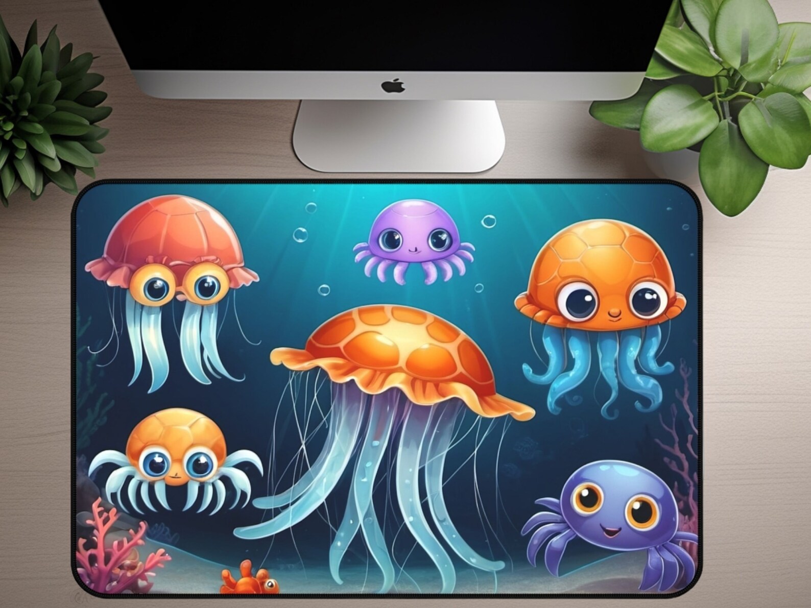 Kawaii Sea Creature Desk Mat Desk Pad Keyboard Pad Mouse Mat Jellyfish ...