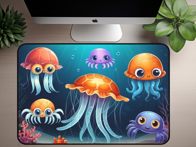 Kawaii Sea Creature Desk Mat Desk Pad Keyboard Pad Mouse Mat Jellyfish ...