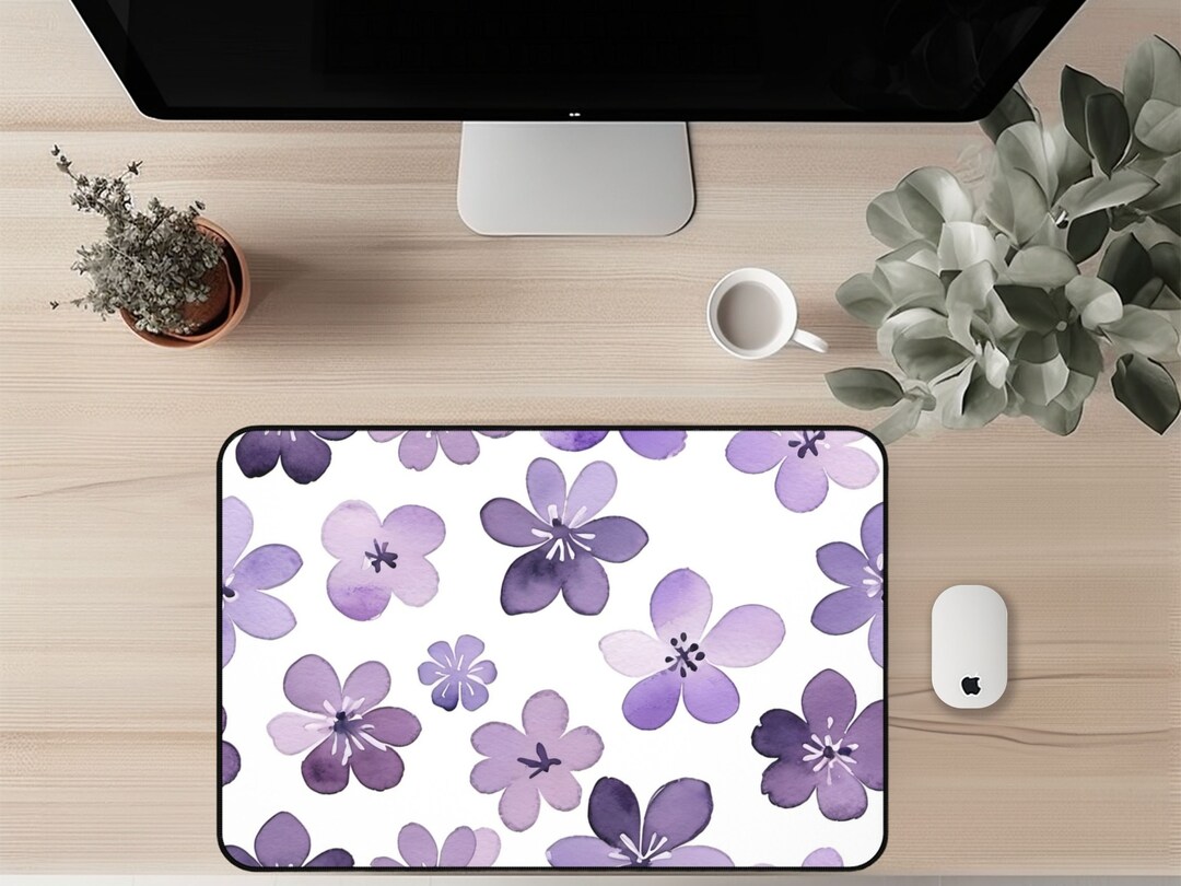 Purple Desk Mat Floral Desk Pad Cute Desk Mat Cute Decor Desk ...