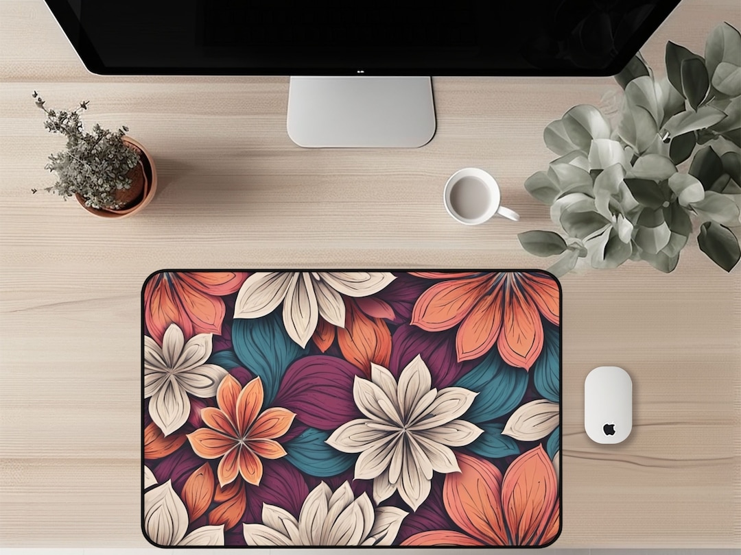 Floral Desk Mat Purple Floral Desk Pad Cute Desk Mat Cute Decor Desk ...