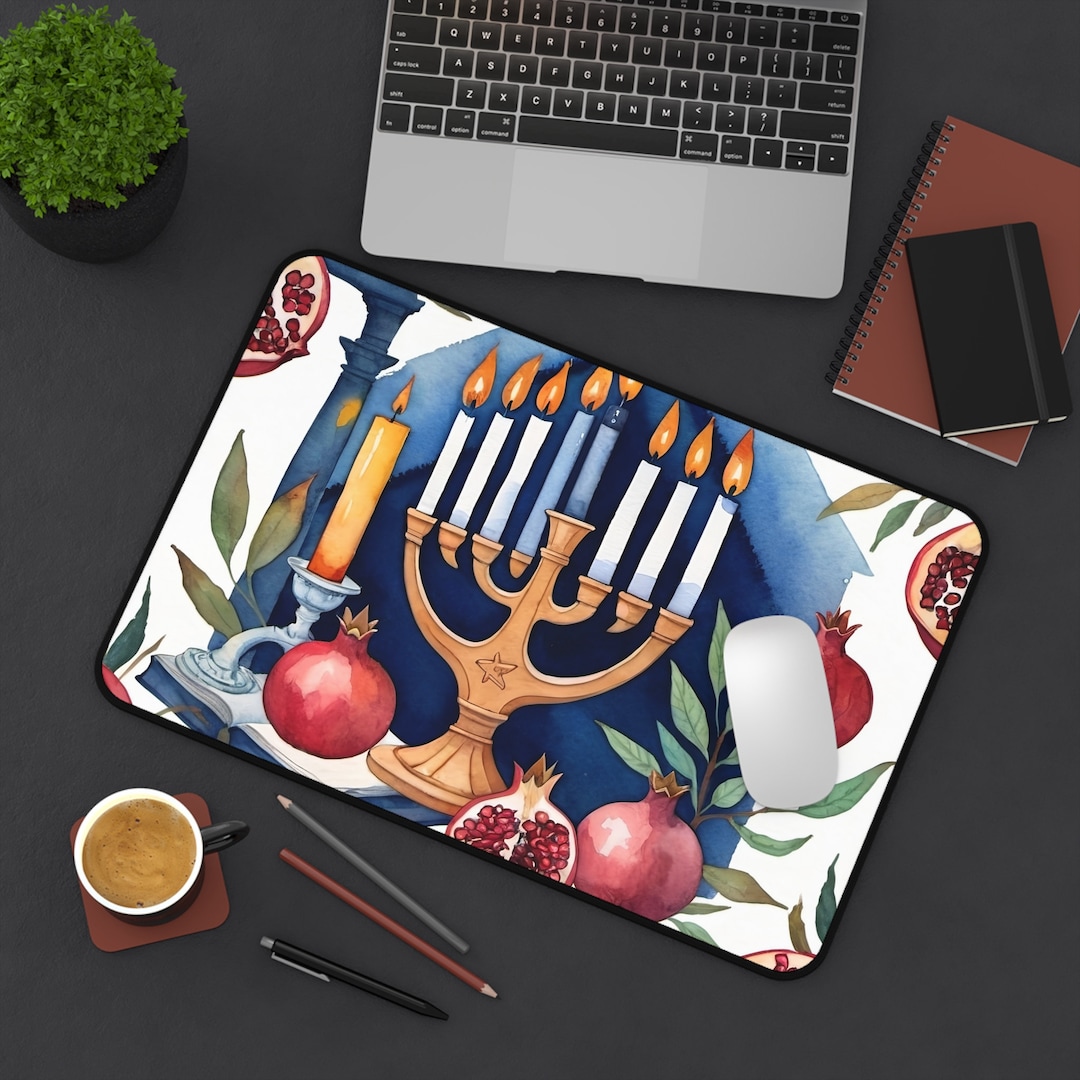 Jewish Symbols Desk Mat, Desk Pad, Keyboard Pad, Mouse Mat Menorah ...