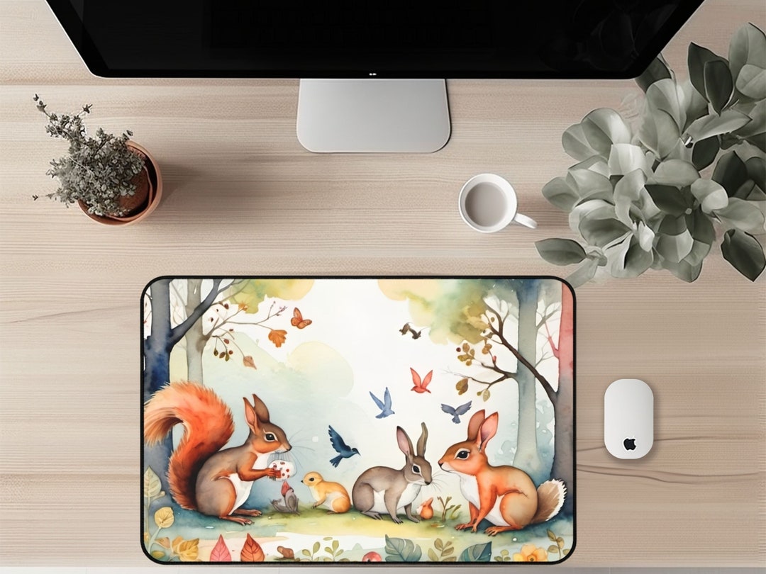 Woodland Desk Mat Desk Pad Keyboard Pad Mouse Mat With Birds Squirrels ...