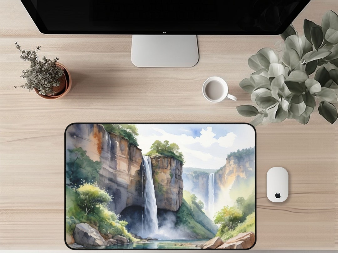 Watercolor Cascading Waterfall Desk Mat Desk Pad Keyboard Pad Mouse Mat ...