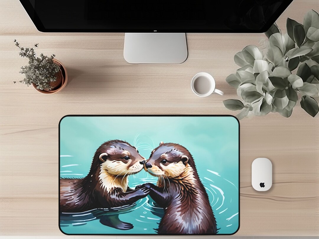 Kawaii Otter Watercolor Desk Mat Desk Pad Keyboard Pad Mouse Mat Mouse ...