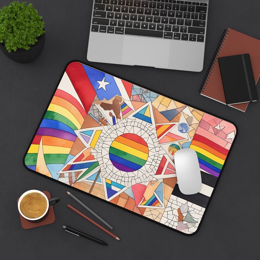 LGBTQ Pride Desk Mat Desk Pad Keyboard Pad Mouse Mat Collage Watercolor ...