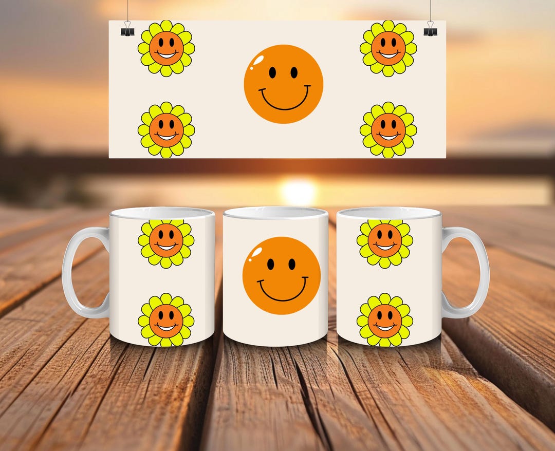 Custom Cute Mug Custom Smiling Face Patterned Mug Vibrant Colors 15oz ...