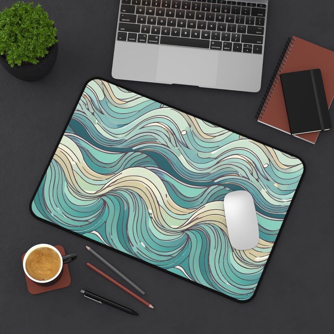 Large Wavy Blue and White Desk Mat Desk Pad Keyboard Pad Mouse Mat ...
