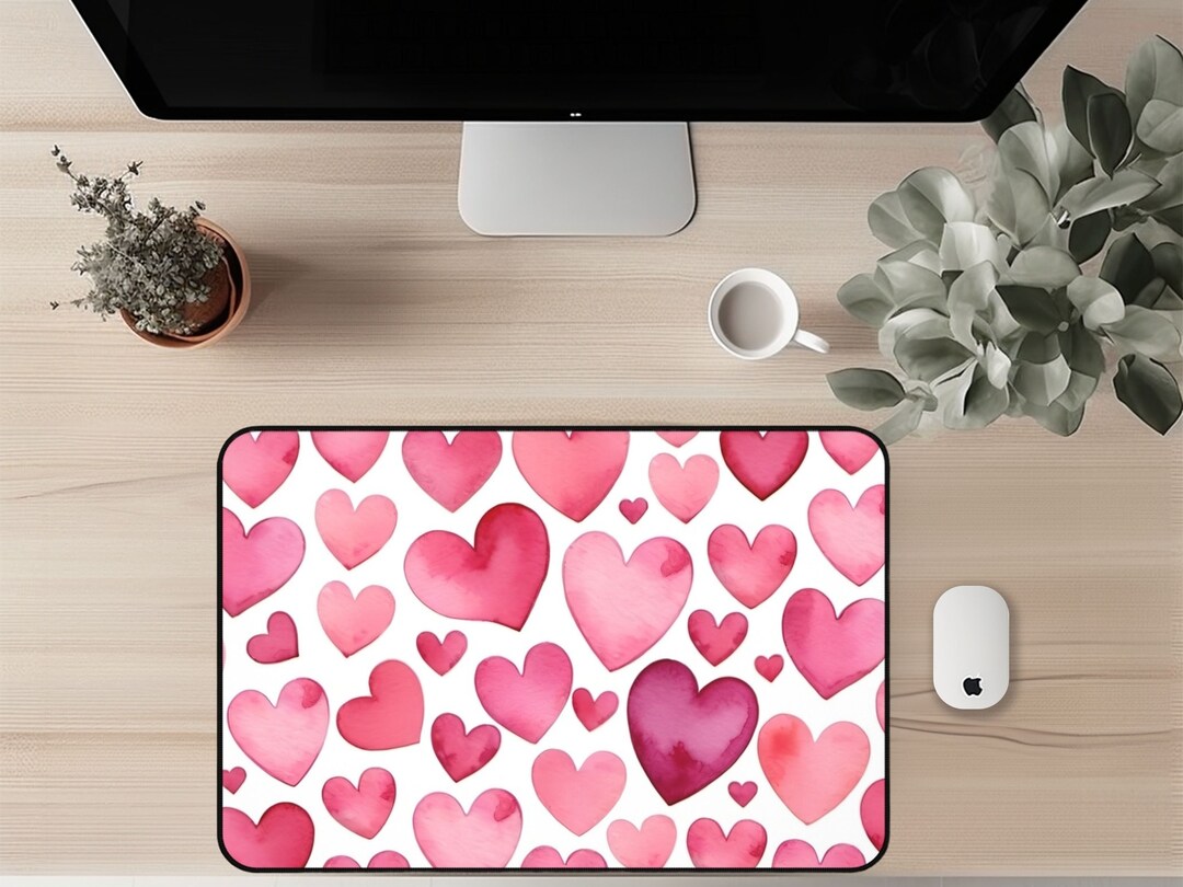 Pink Desk Mat Pink Hearts Desk Pad Cute Desk Mat Cute Decor Desk ...