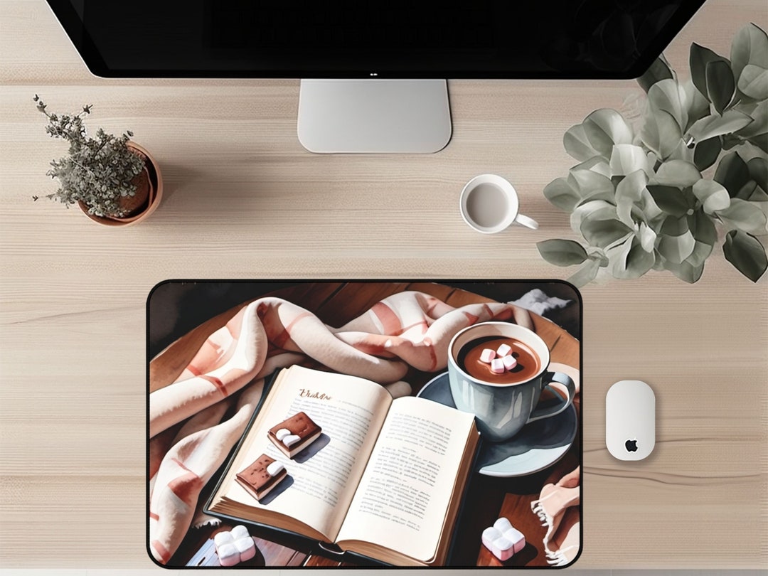 Watercolor Book Hot Chocolate Desk Mat With Cozy Blanket Design Perfect ...