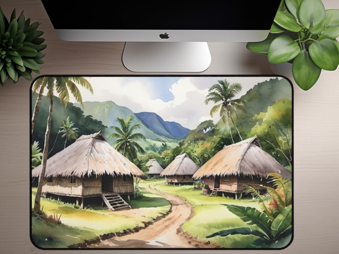 Watercolor Fiji Village Desk Mat Desk Pad Keyboard Pad Mouse Mat ...