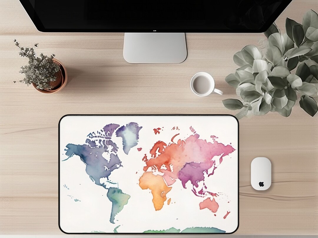Vibrant Watercolor World Map Desk Mat Desk Pad Keyboard Pad Mouse Mat ...