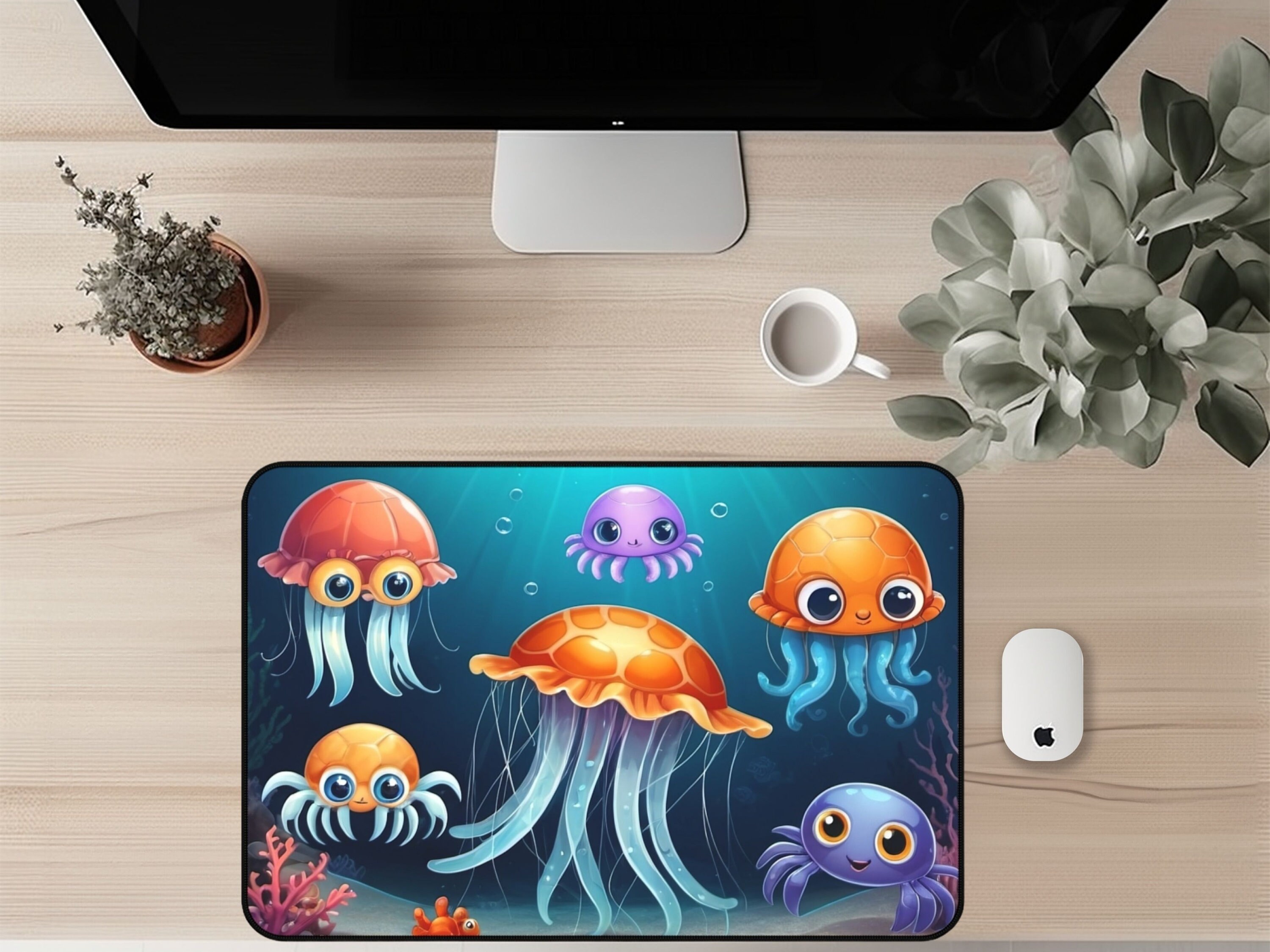 Kawaii Sea Creature Desk Mat Desk Pad Keyboard Pad Mouse Mat Jellyfish ...