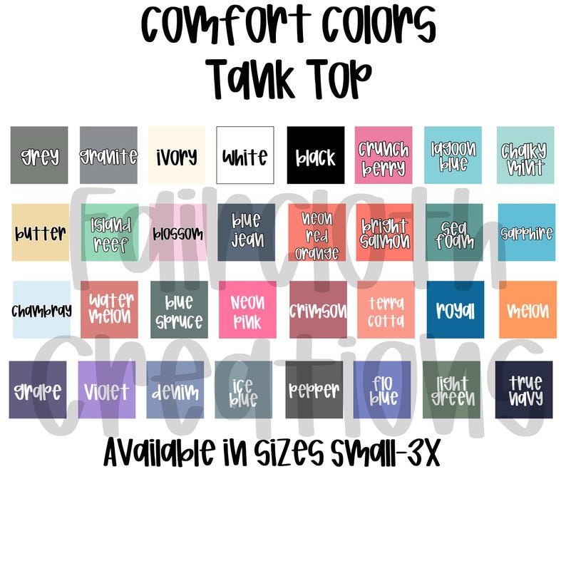 Comfort Colors Tank Color Chart - Etsy
