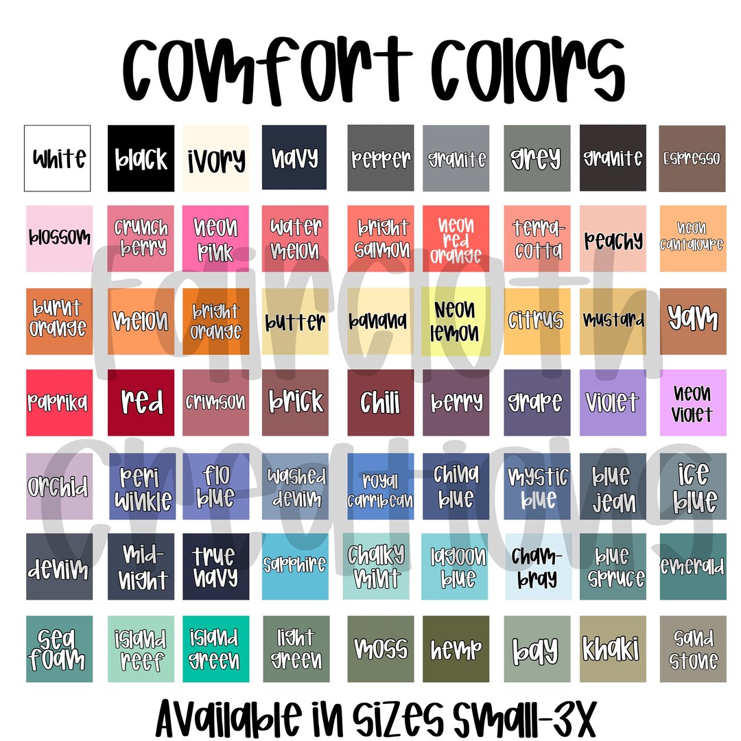 Comfort Colors 1717 Short Sleeve Color Chart - Etsy