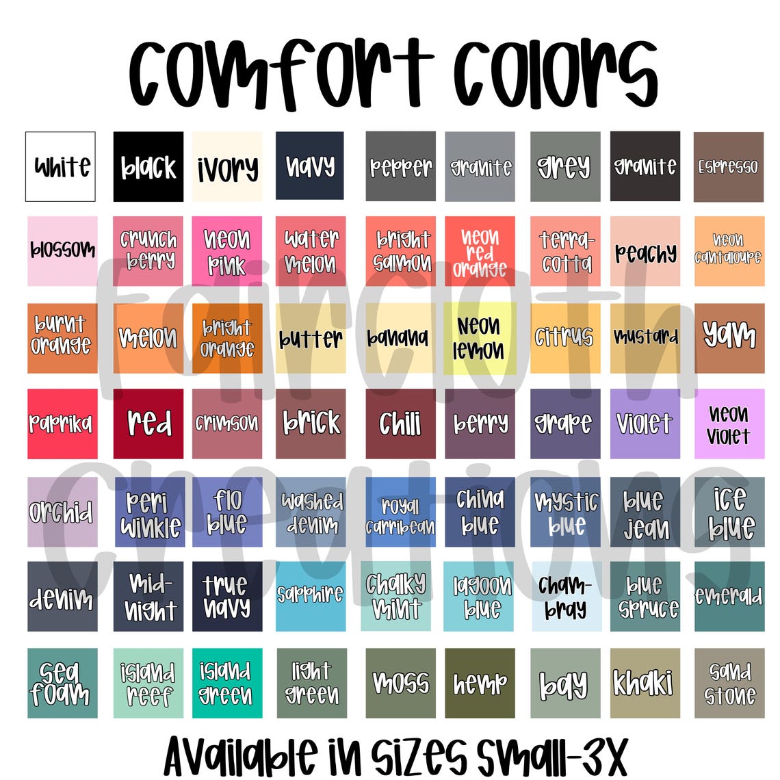 Comfort Colors 1717 Short Sleeve Color Chart - Etsy