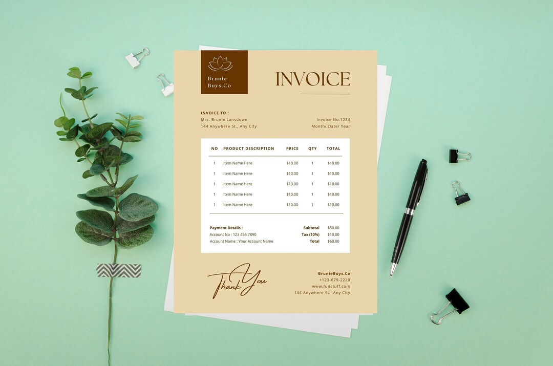 Editable Minimalistic Business Invoice Template - Etsy
