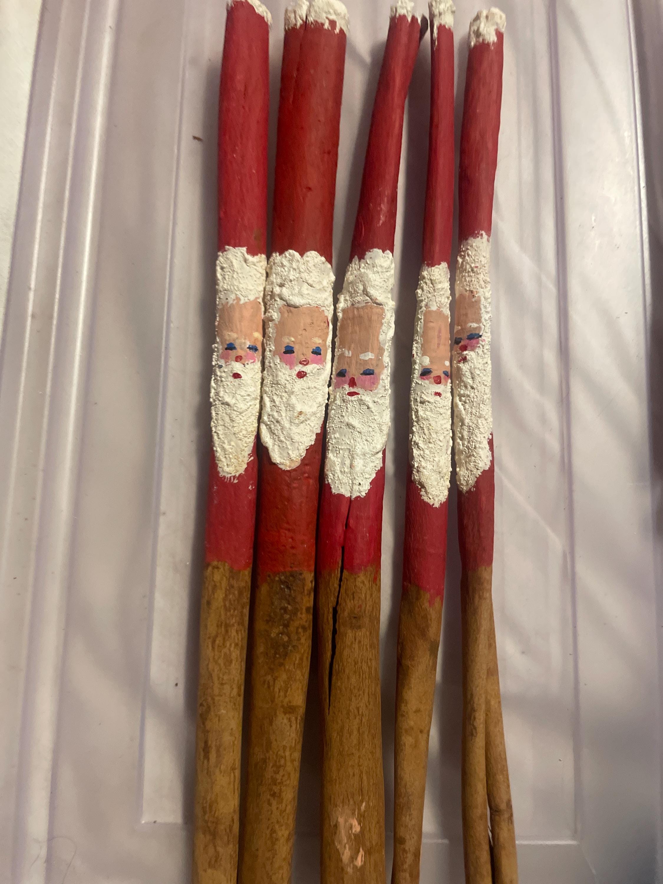Hand Painted Santa on Cinnamon Sticks Set of 5 Free Shipping in ...