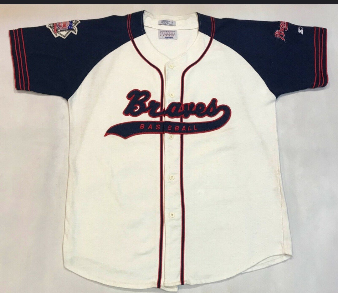 Vintage Starter MLB Atlanta Braves Baseball Jersey M Cream Sewn - Etsy