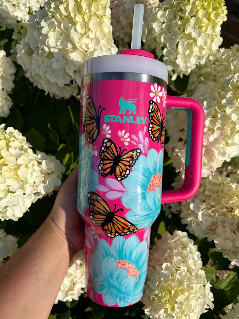 Stanley Hand Painted Tumbler 40oz - Monarchs and Flowers - Etsy