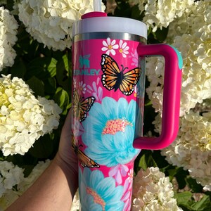 Stanley Hand Painted Tumbler 40oz - Monarchs and Flowers - Etsy