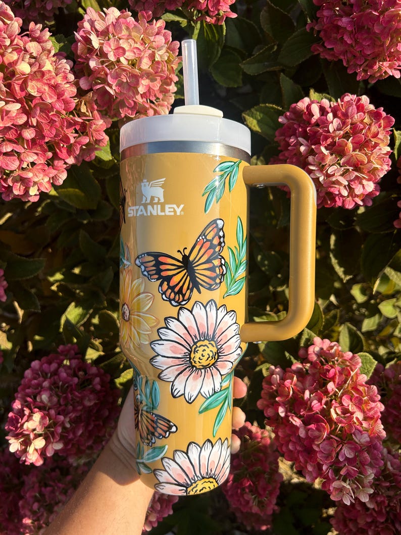 Stanley Hand Painted Tumbler 40oz - Monarchs and Flowers - Etsy