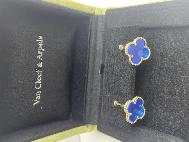 Van Cleef & Arpels Vintage Alhambra Blue Onyx Earrings - Etsy