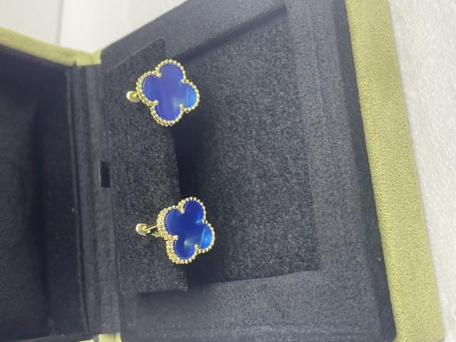 Van Cleef & Arpels Vintage Alhambra Blue Onyx Earrings - Etsy