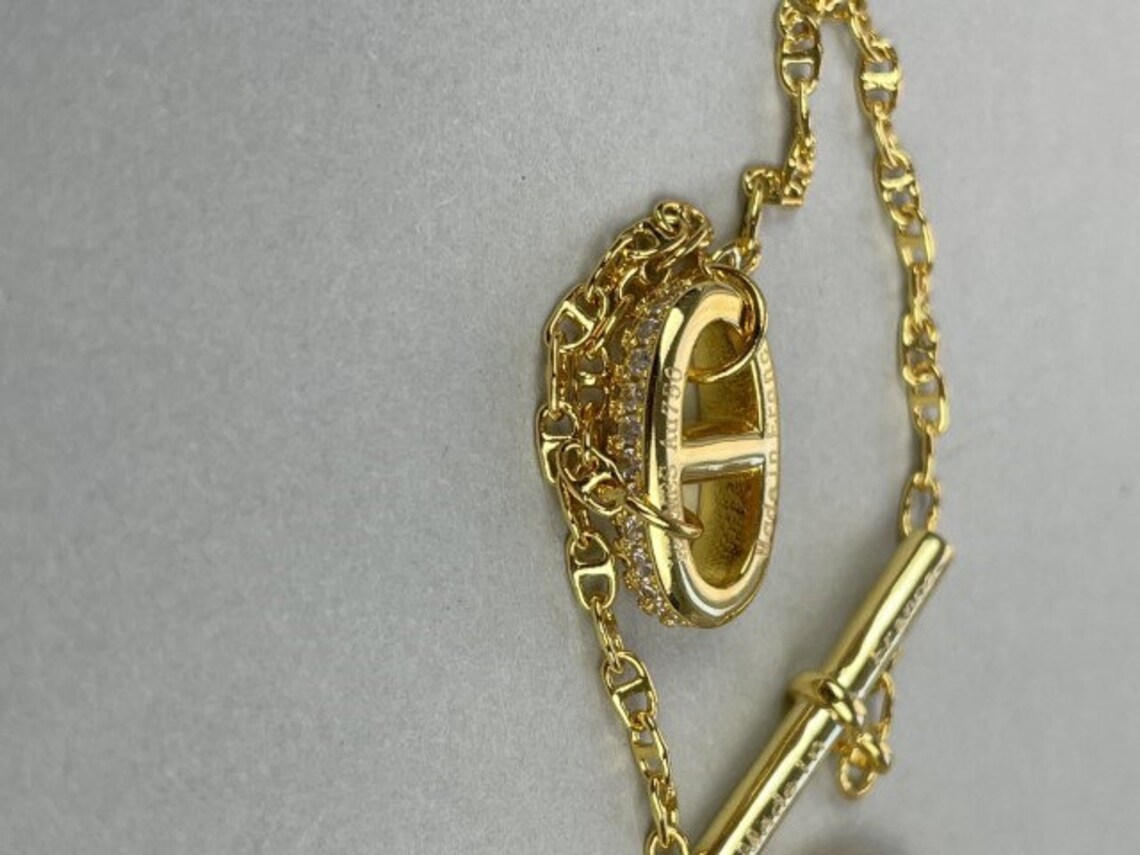 Vintage Hermes Logo Gold Plated Classy Designer Bracelet Elegant ...