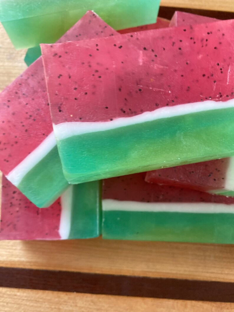 Watermelon scented watermelon soap with poppy seeds | Etsy