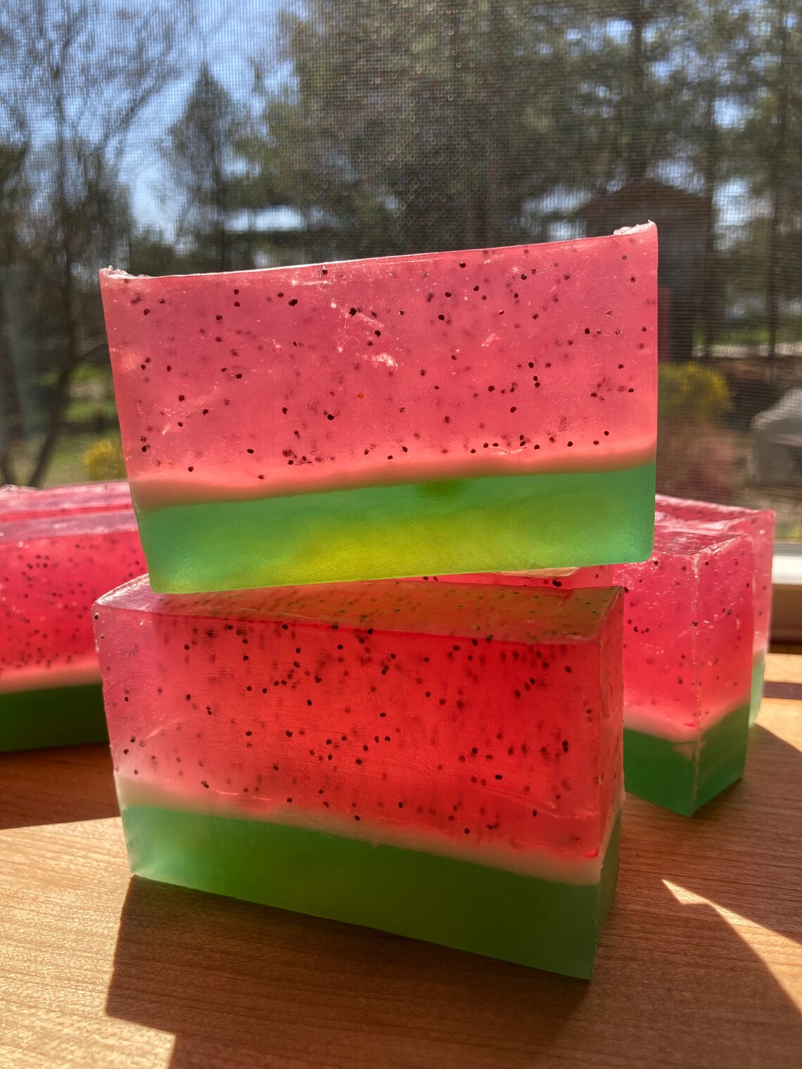 Watermelon scented watermelon soap with poppy seeds | Etsy