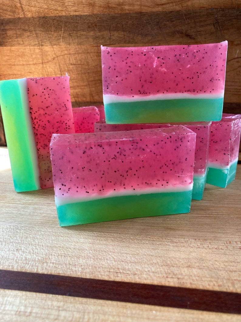 Watermelon scented watermelon soap with poppy seeds | Etsy