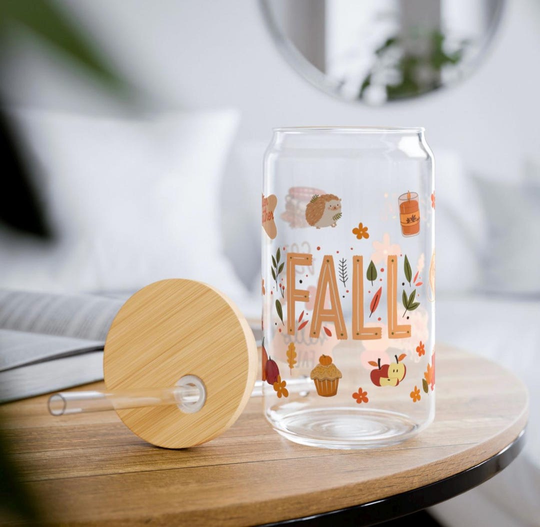 Sipper Glass, Pumpkin Glass Can Coffee, Cute Can Glass Fall, Comfy ...