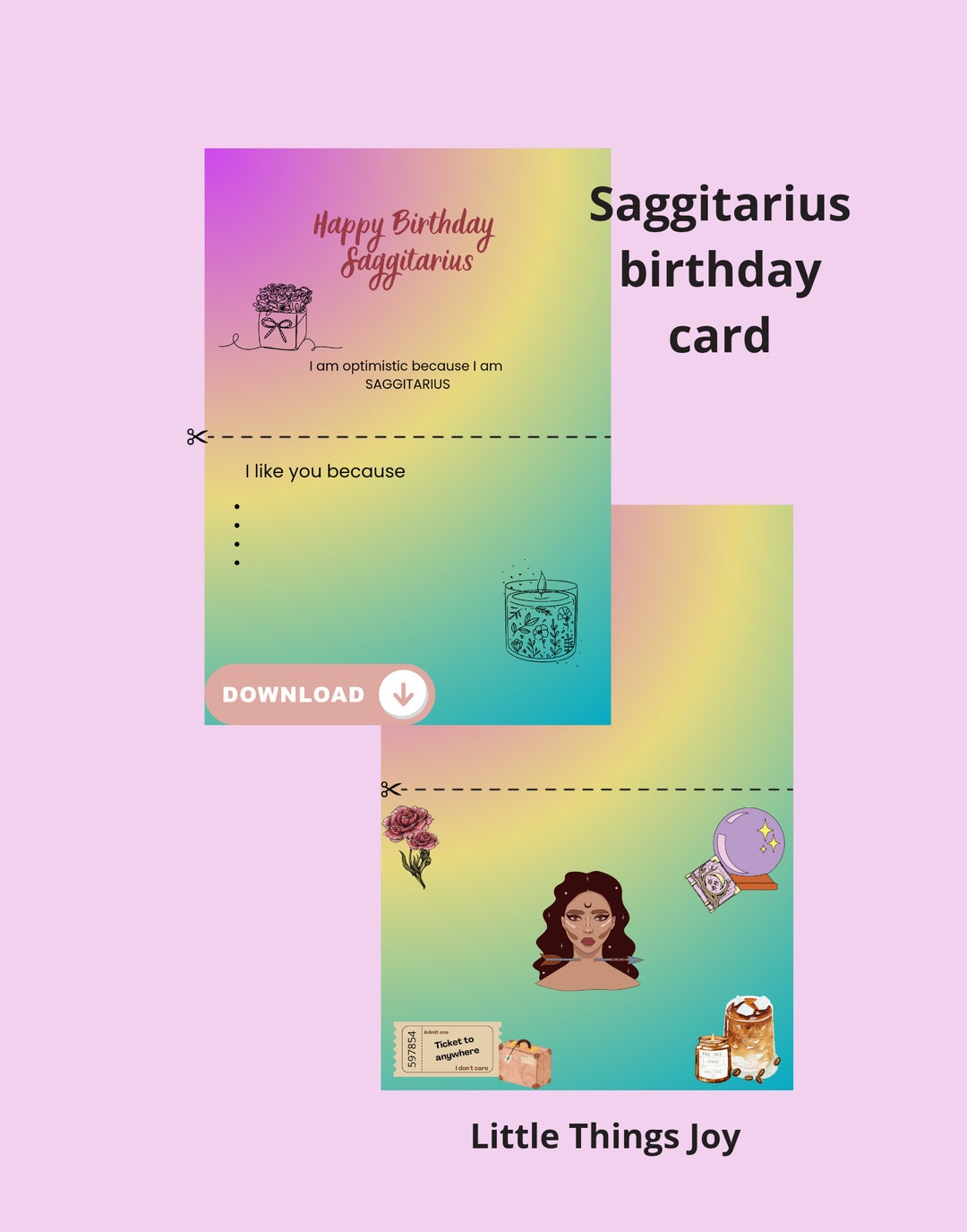 Birthday Card, Zodiac Birthday Card, Beautiful Birthday Card,digital ...