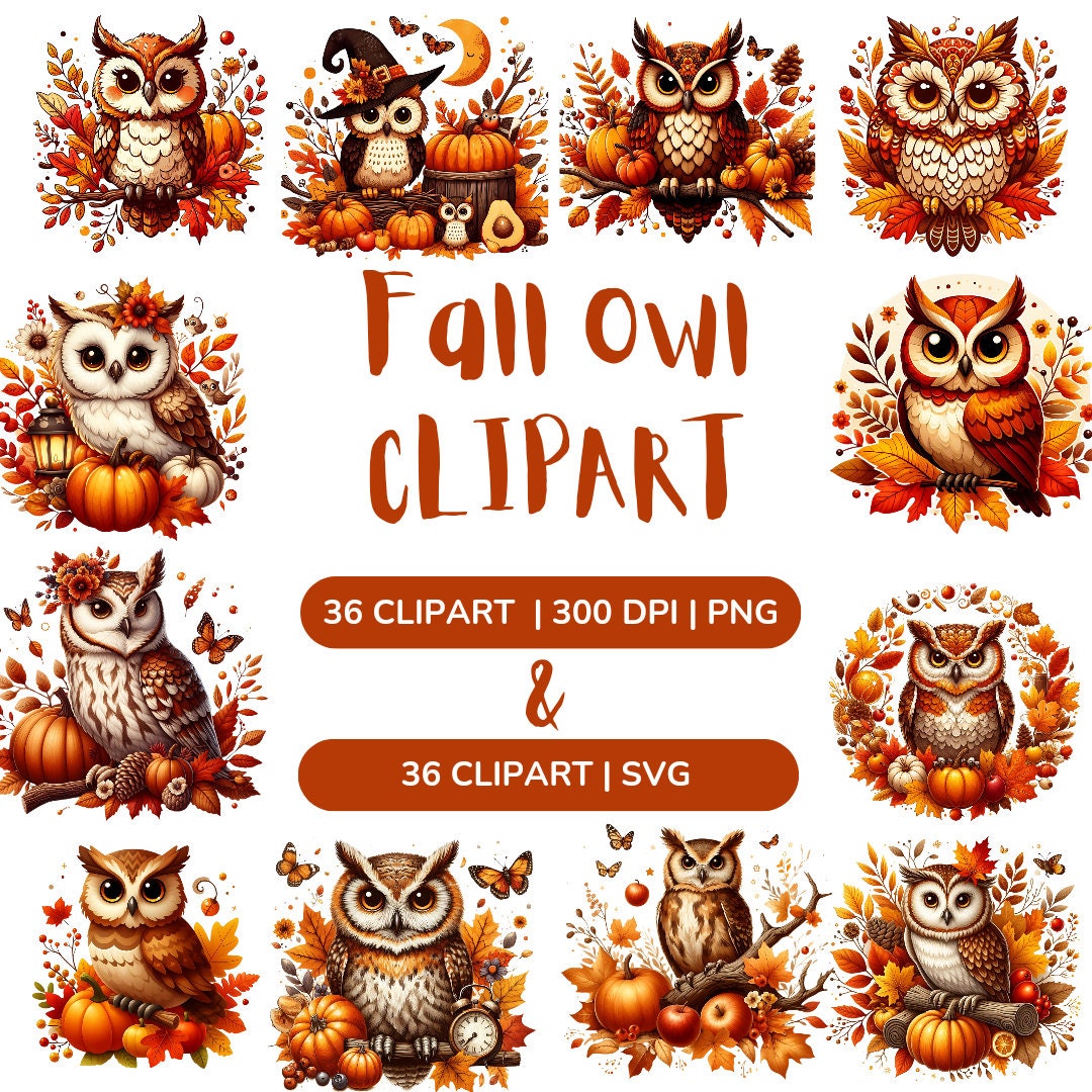 Fall Owl Cozy Autumn Clip Art | Cute Fall Clipart Bundle | Happy Fall ...