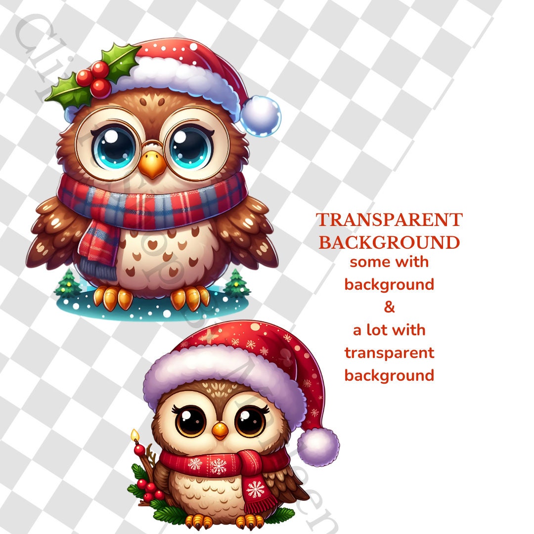 Christmas Owl Clipart Bundle | Holiday Illustrations (SVG, PNG Digital ...